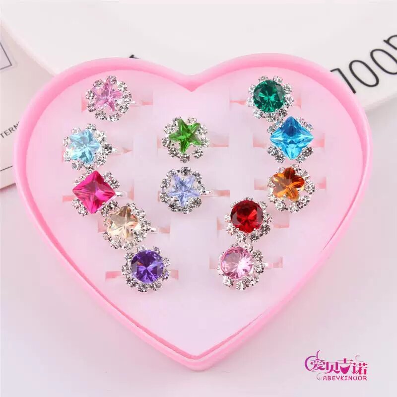 Набор детских колец с камнями для девочек, в стиле интернет-звезд, с шкатулкой для украшений, регулируемые детские