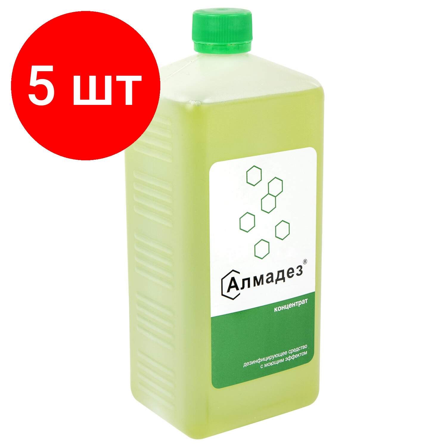 Комплект 5 шт, Средство дезинфицирующее 1 л алмадез, с моющим эффектом, концентрат, крышка, АЛ-402