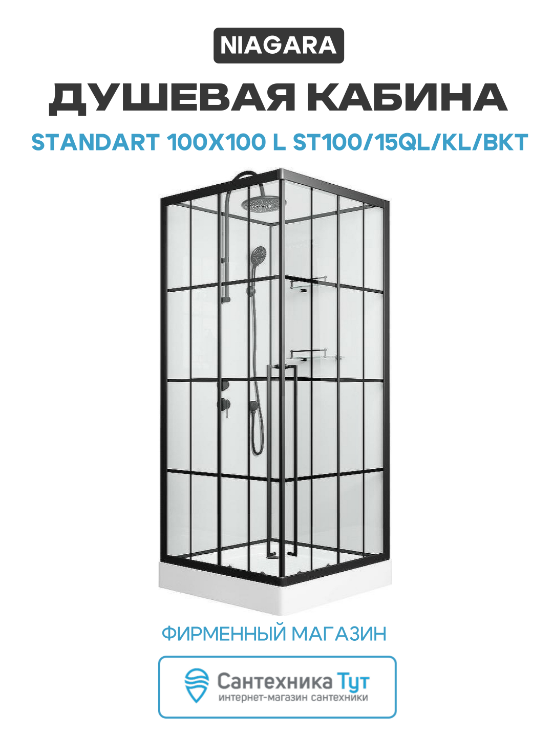 Душевая кабина Niagara Standart 100x100 L ST100/15QL/KL/BKT без гидромассажа
