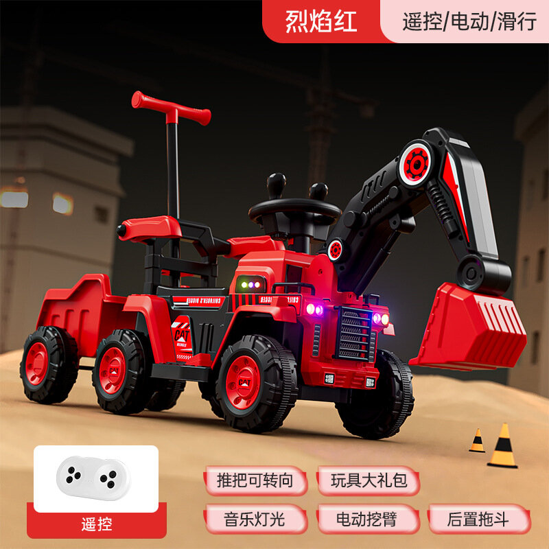 Детская игрушечная машина-экскаватор, каталка для мальчиков и девочек, электрический экскаватор с пультом управления, строительная машина для катания