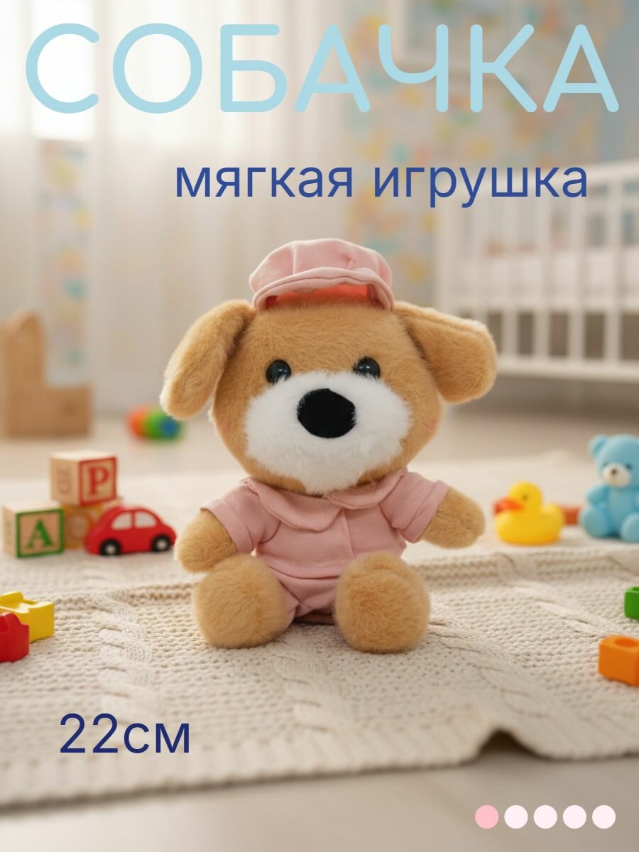 Мягкая игрушка - собачка в кепке 22см