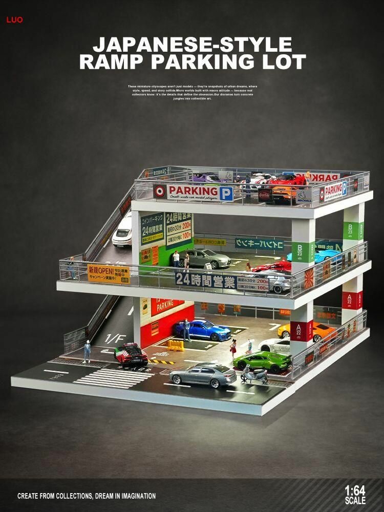 Гараж для моделей автомобилей в масштабе 1:64 с освещением, автостоянка