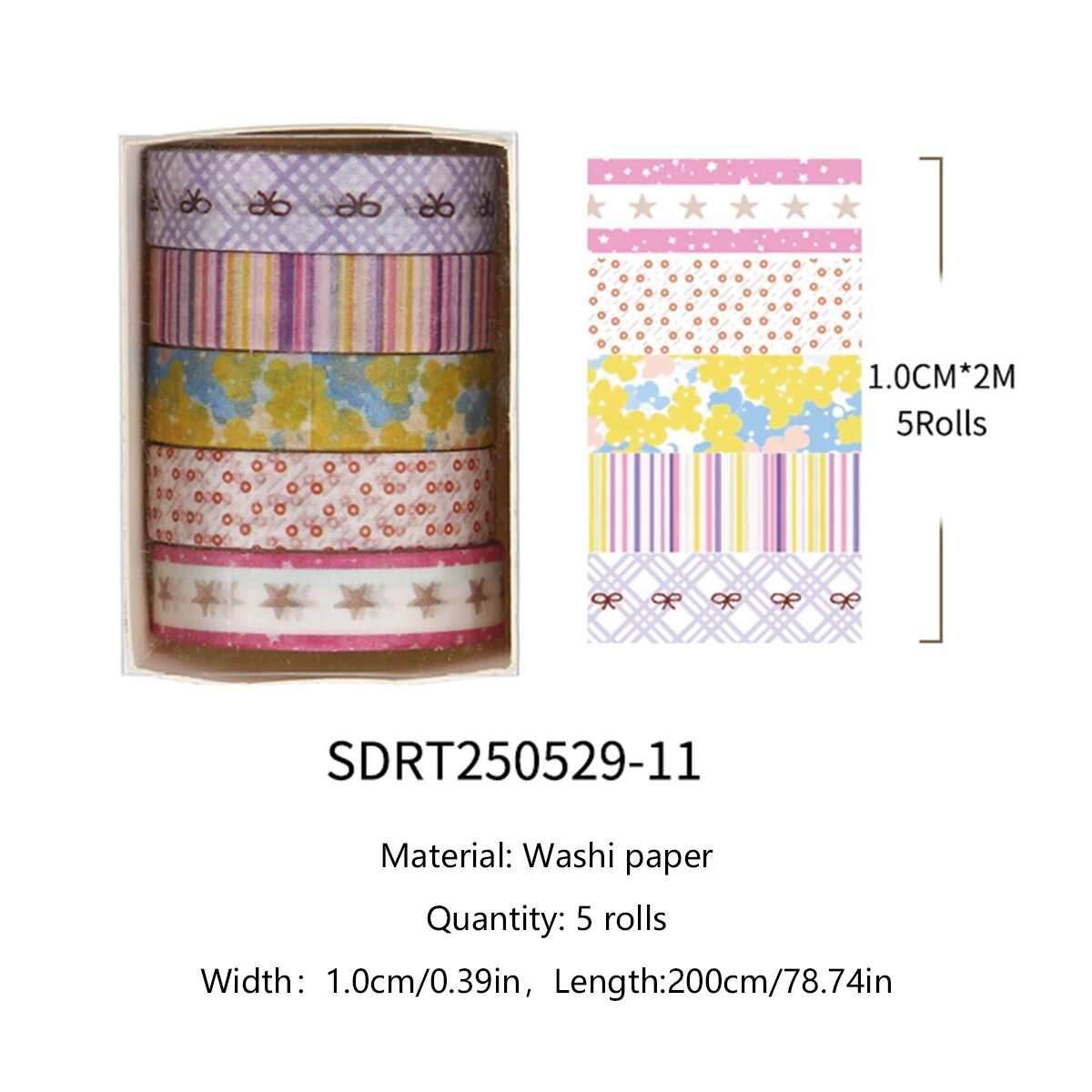Набор Washi лент 5 рулонов, 1x2м, SDRT250529-11