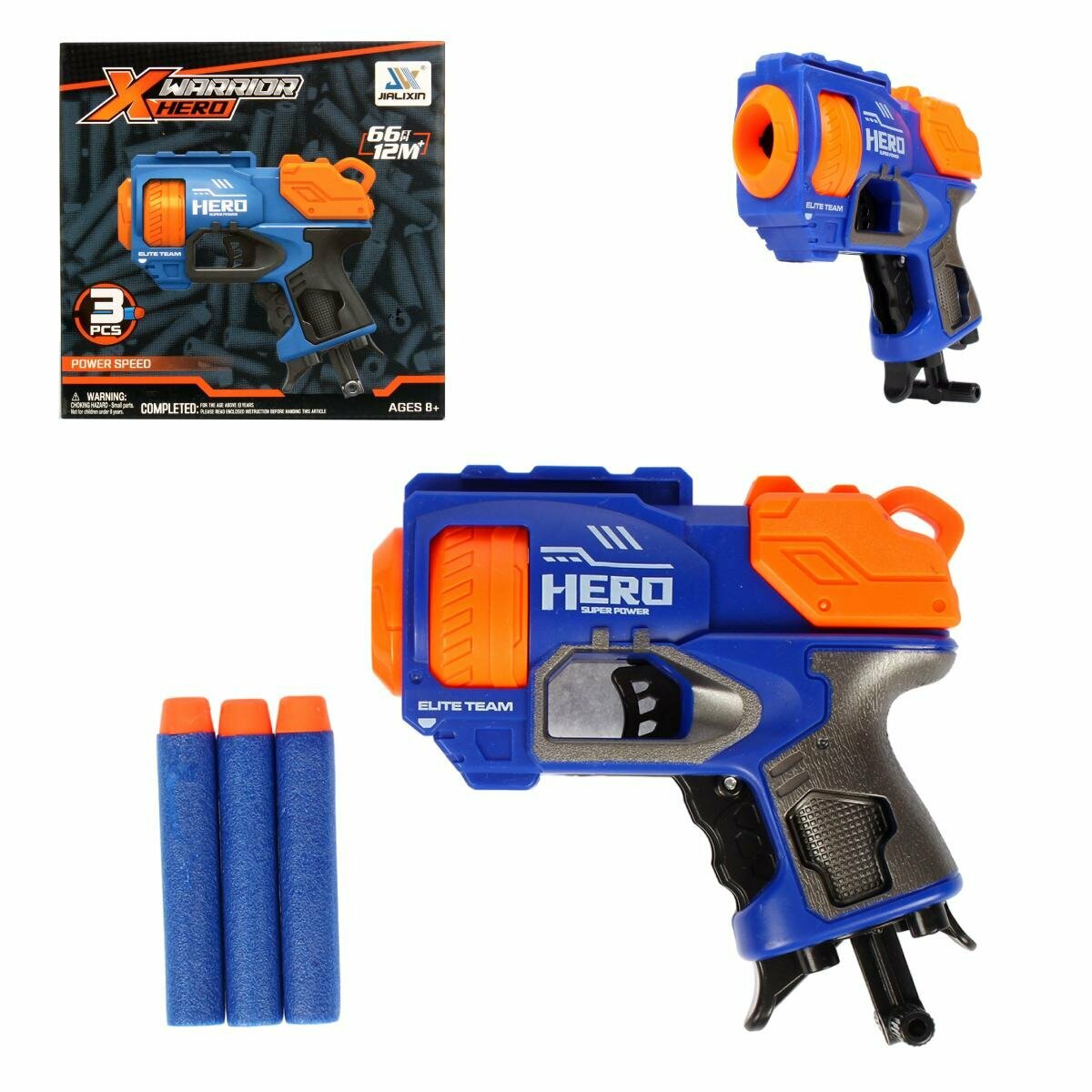 Пистолет с мягкими пулями 'X Warrior Hero', синий/оранжевый, пластик, для детей от 8 лет
