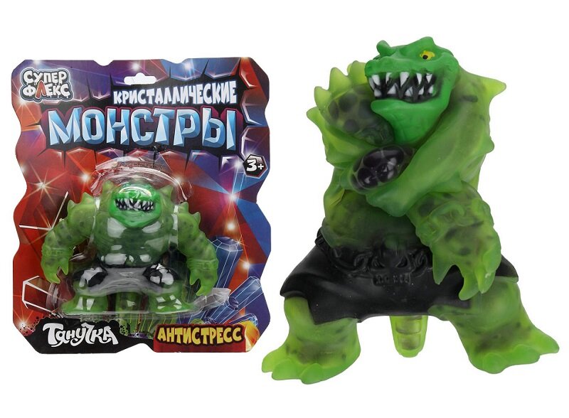 Игрушка-тянучка Супер Флекс Кристаллические монстры, длина 15 см, зеленый