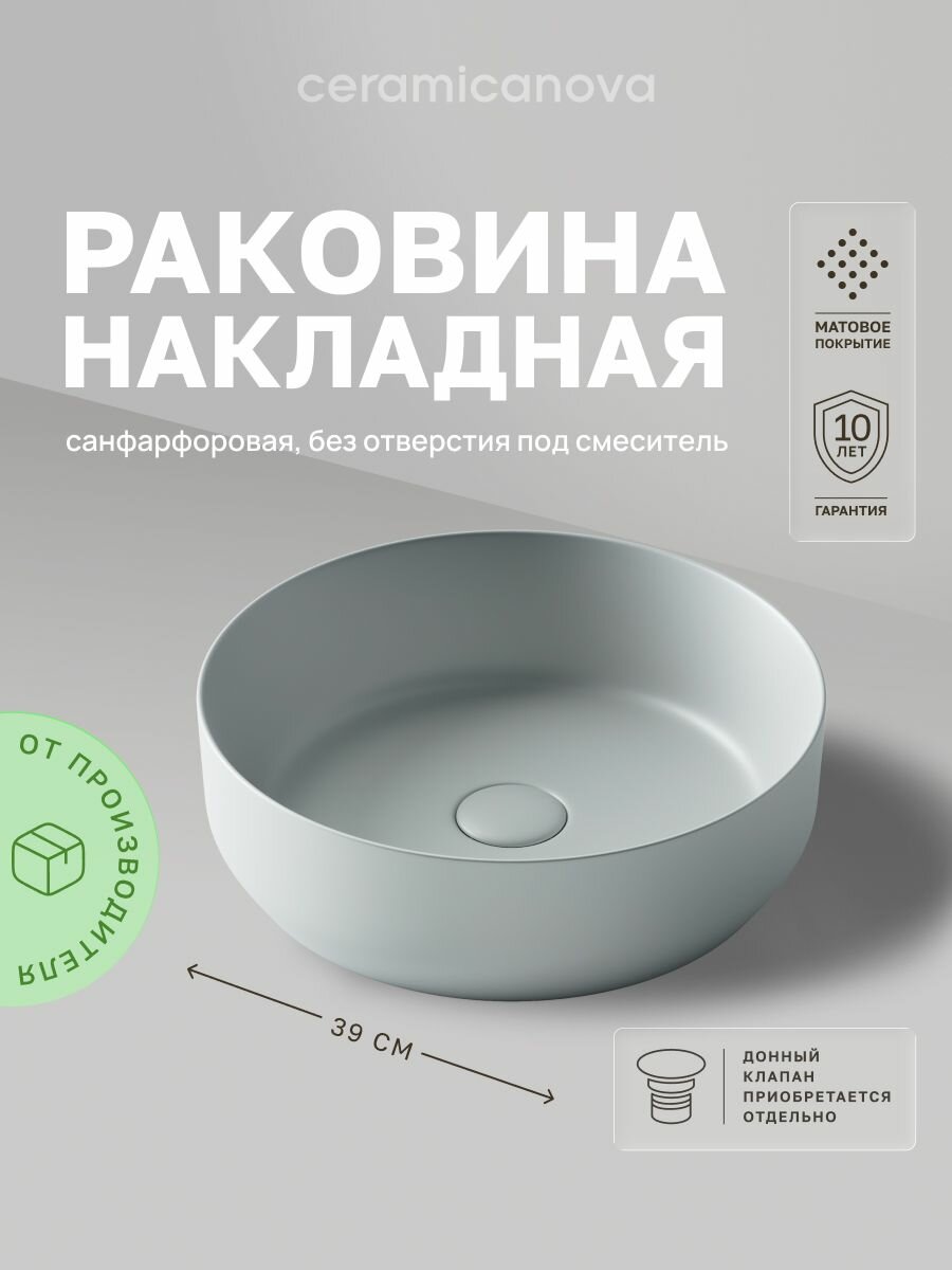 Раковина накладная Ceramicanova Element 39х39х12 см, для ванной комнаты, антрацит, CN6022MH