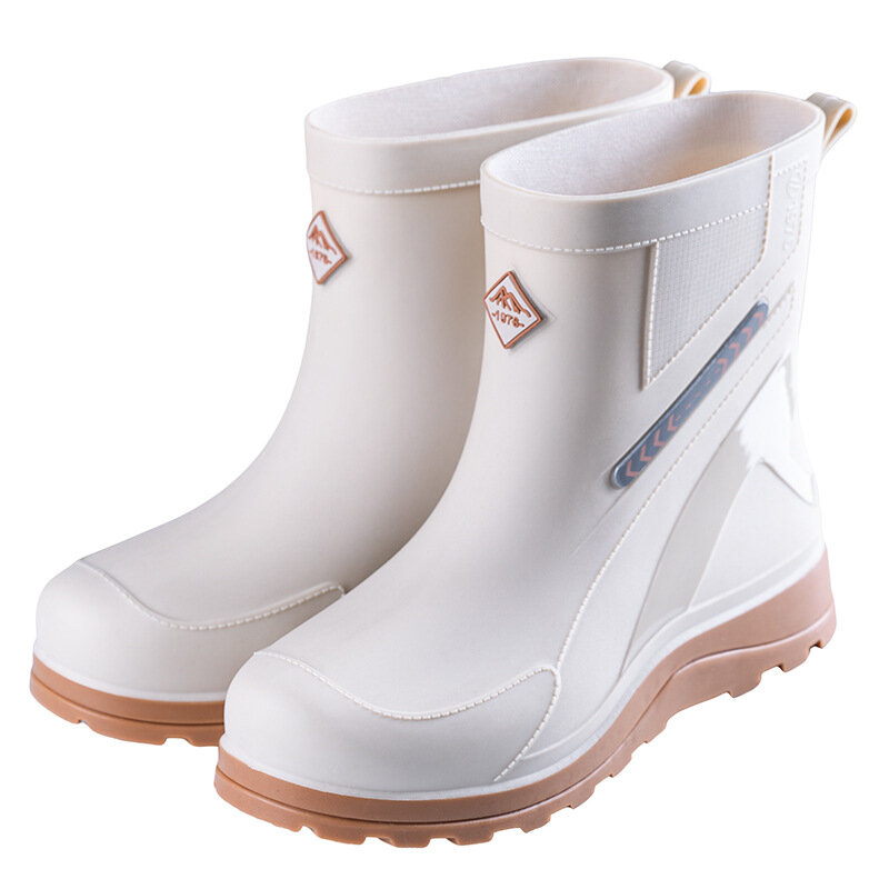 Новые осенне-зимние резиновые сапоги с хлопковой подкладкой, манжетами на шнурках, походные резиновые сапоги для активного отдыха, водонепроницаемые, нескользящие, износостойкие, простые и стильные мужские резиновые сапоги. EU:45