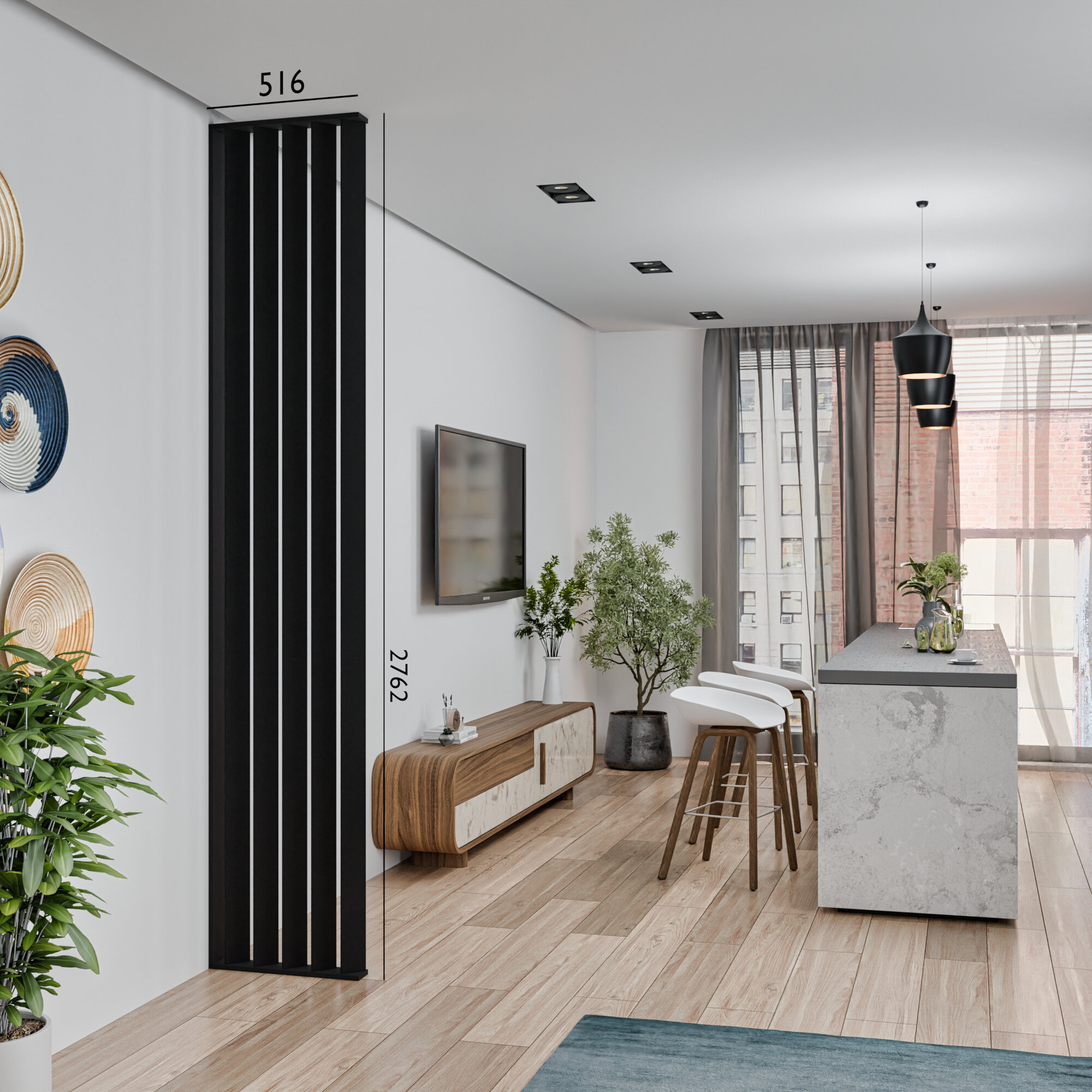 Перегородка для зонирования пространства шириной 52 см, ЛДСП, черный