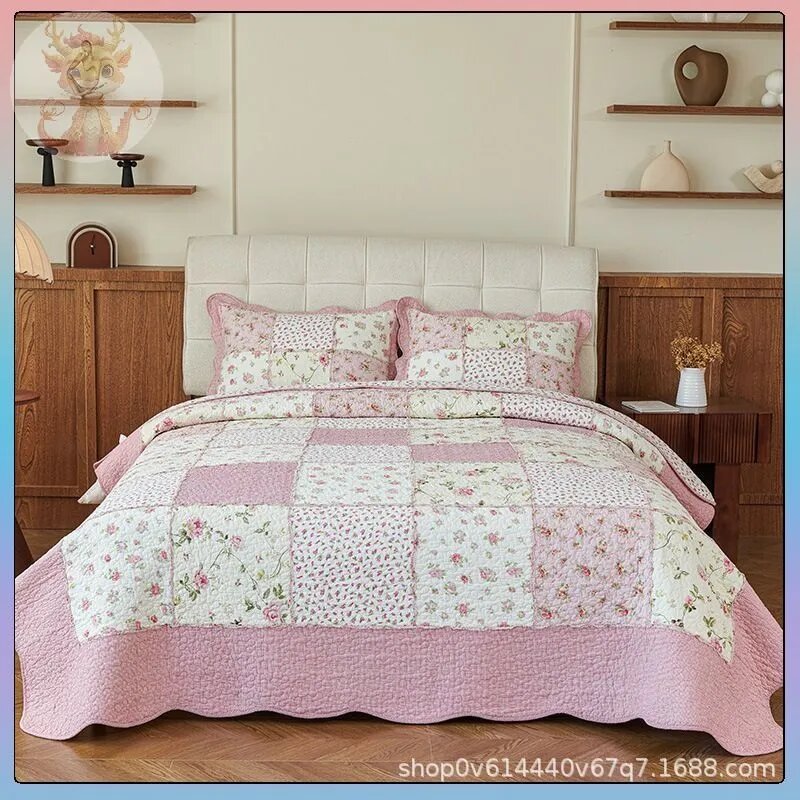 Покрывало Patchwork хлопковое евро 250х230 см стеганое розовое