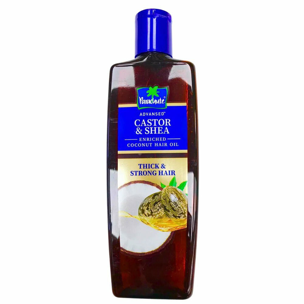 CASTOR & SHEA enriched Coconut HAIR OIL, Parachute (Кокосовое масло для волос, обогащенное касторовым И маслом ШИ, для густых и крепких волос, Парашют), 200 мл.