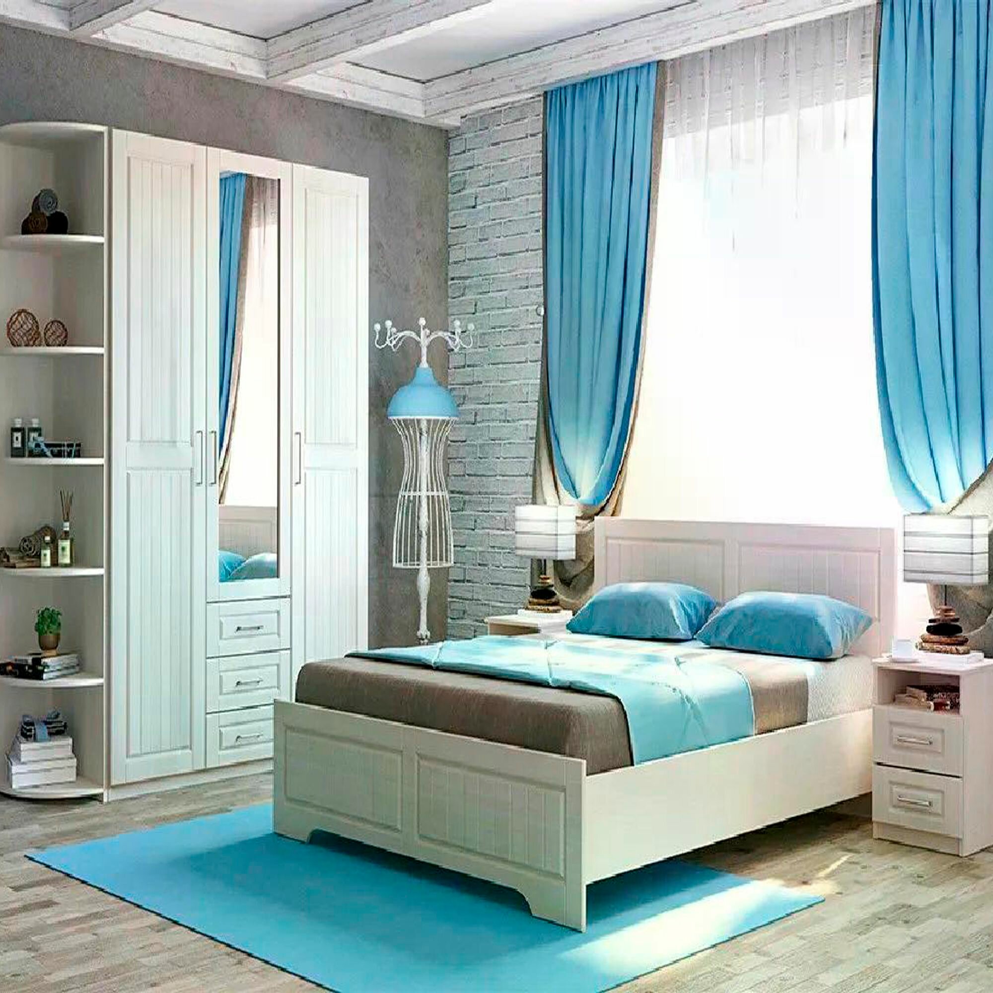 Спальня Кэт 6 Кантри набор 4, ширина кровати 140см, комплект мебели для спальни, шкаф для одежды, комод