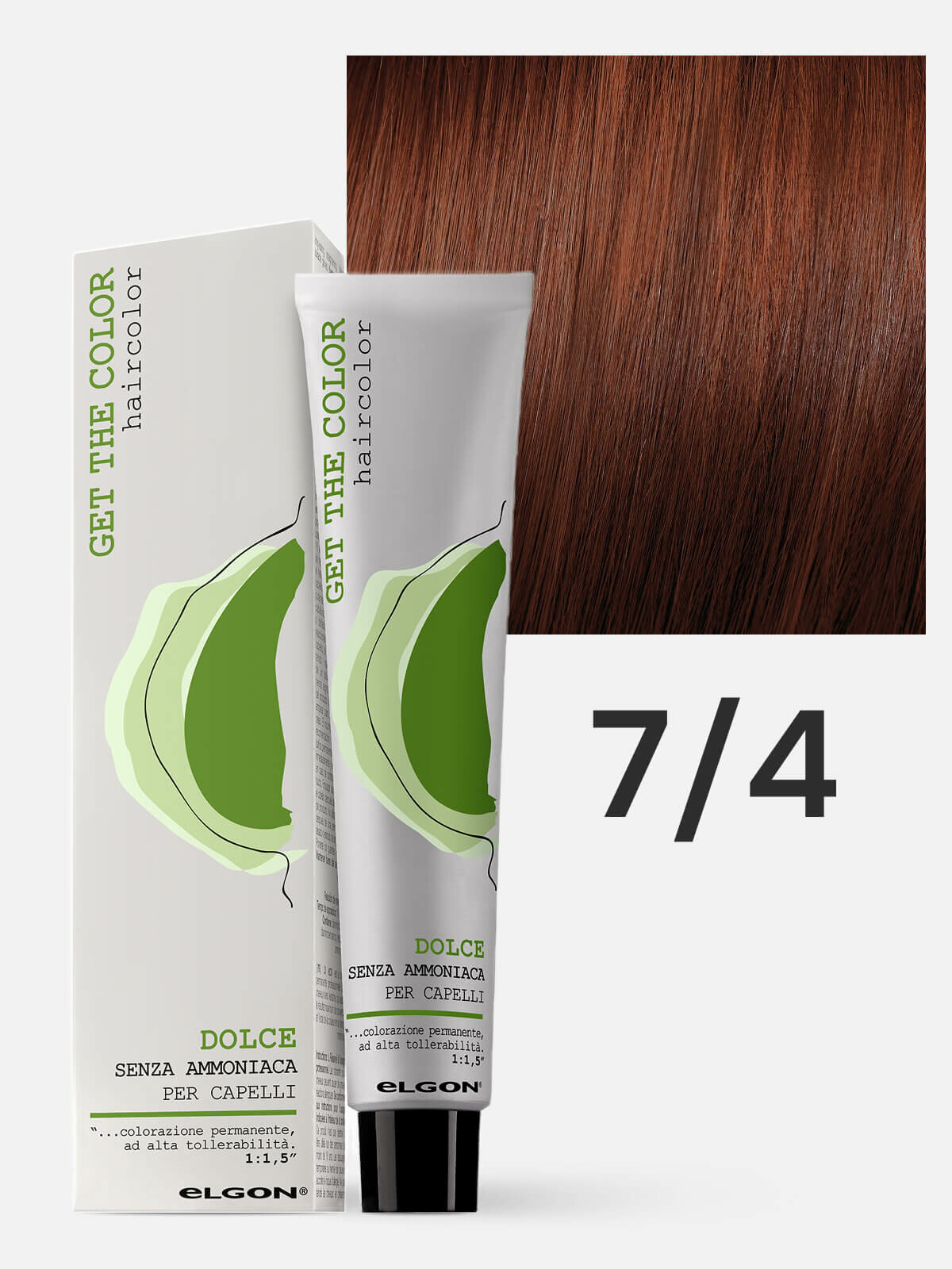 Крем - краска для волос профессиональная без аммиака Elgon Get the Color Dolce 7/4 Русый Медный, 100 мл