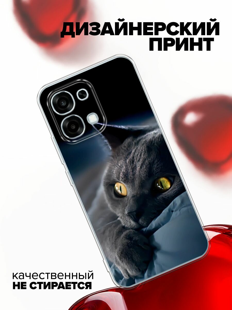 Силиконовый чехол на Oppo A6 Pro / Оппо A6 Про с принтом Кот на кровати — фото 1