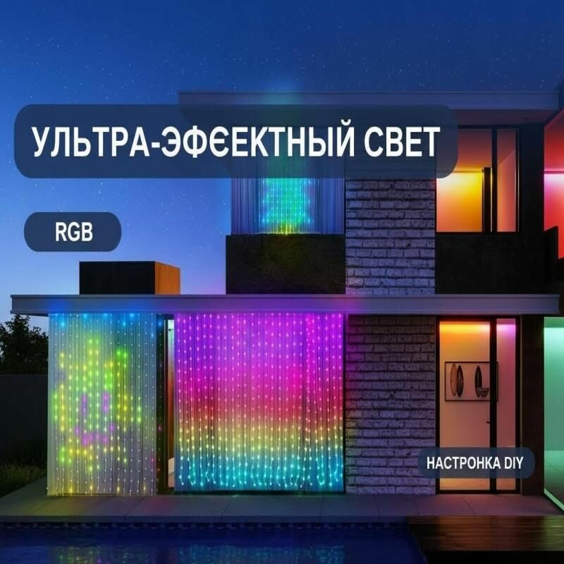 Гирлянда-штора светодиодная RGB с DIY текстом и рисунком
