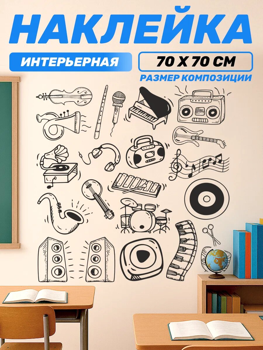 Наклейка интерьерная для декора на стену Музыка