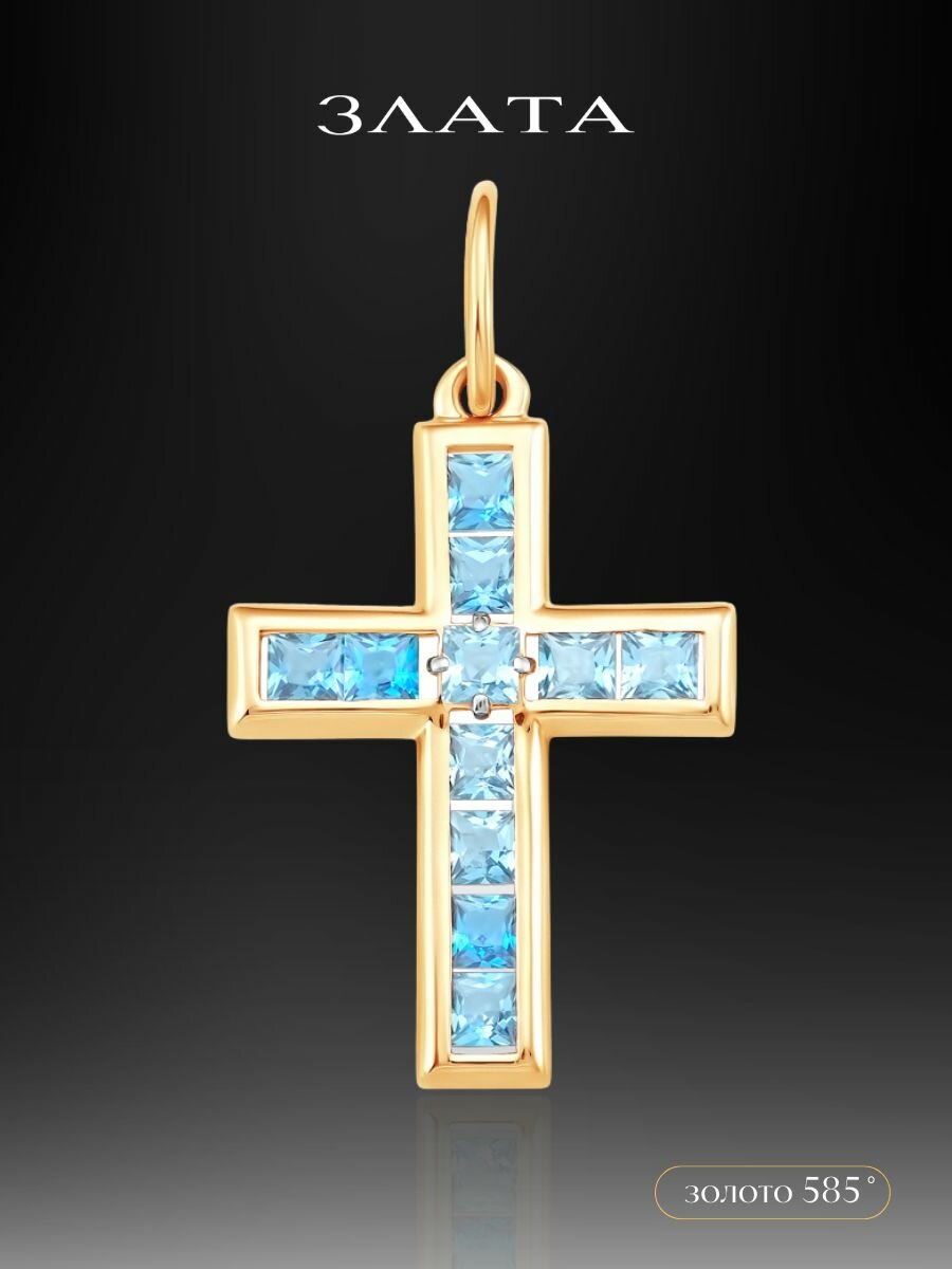 Крестик, красное золото, 585 проба, топаз