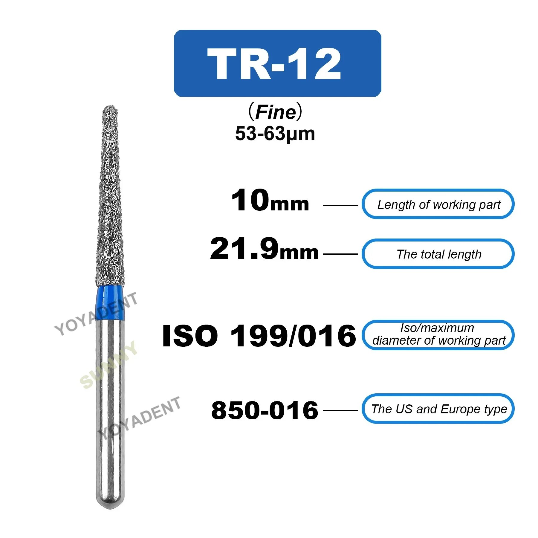 Стоматологический бур YOYADENT TR-12 Fine 1.6 мм 10 шт.
