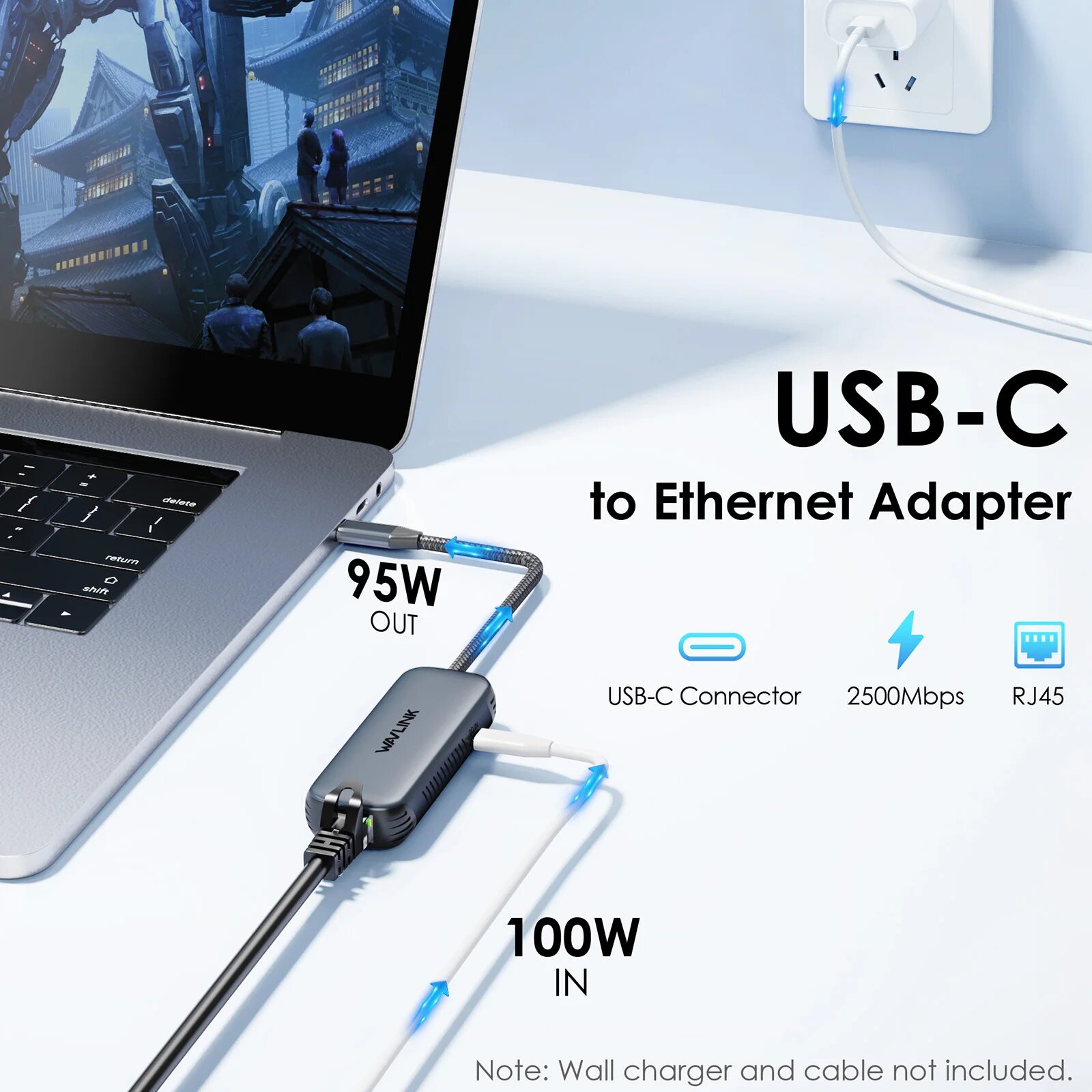 WAVLINK USB-C Ethernet адаптер 2.5G, 95W PD