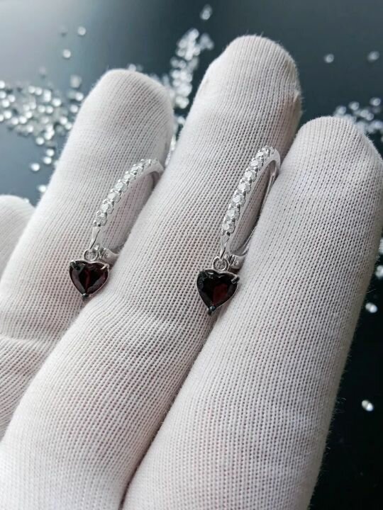 Серьги, серебро, 925 проба, родирование, гранат