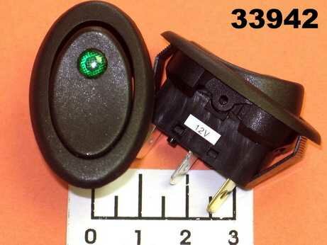 Выключатель 250/10 250V 10A R13-257L2 LED зеленый 3 контакта (подсветка 12V)