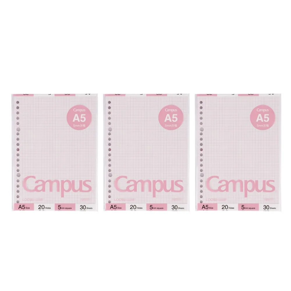 Тетрадь KOKUYO Campus A5 формата, в клетку, 30 листов, 20 отверстий, для сменных блоков, розовый — фото 1