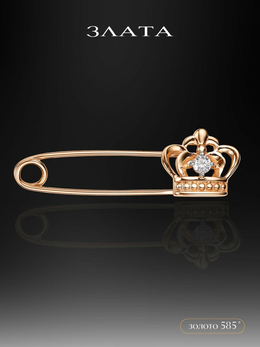 Брошь, красное золото, 585 проба, родирование, фианит