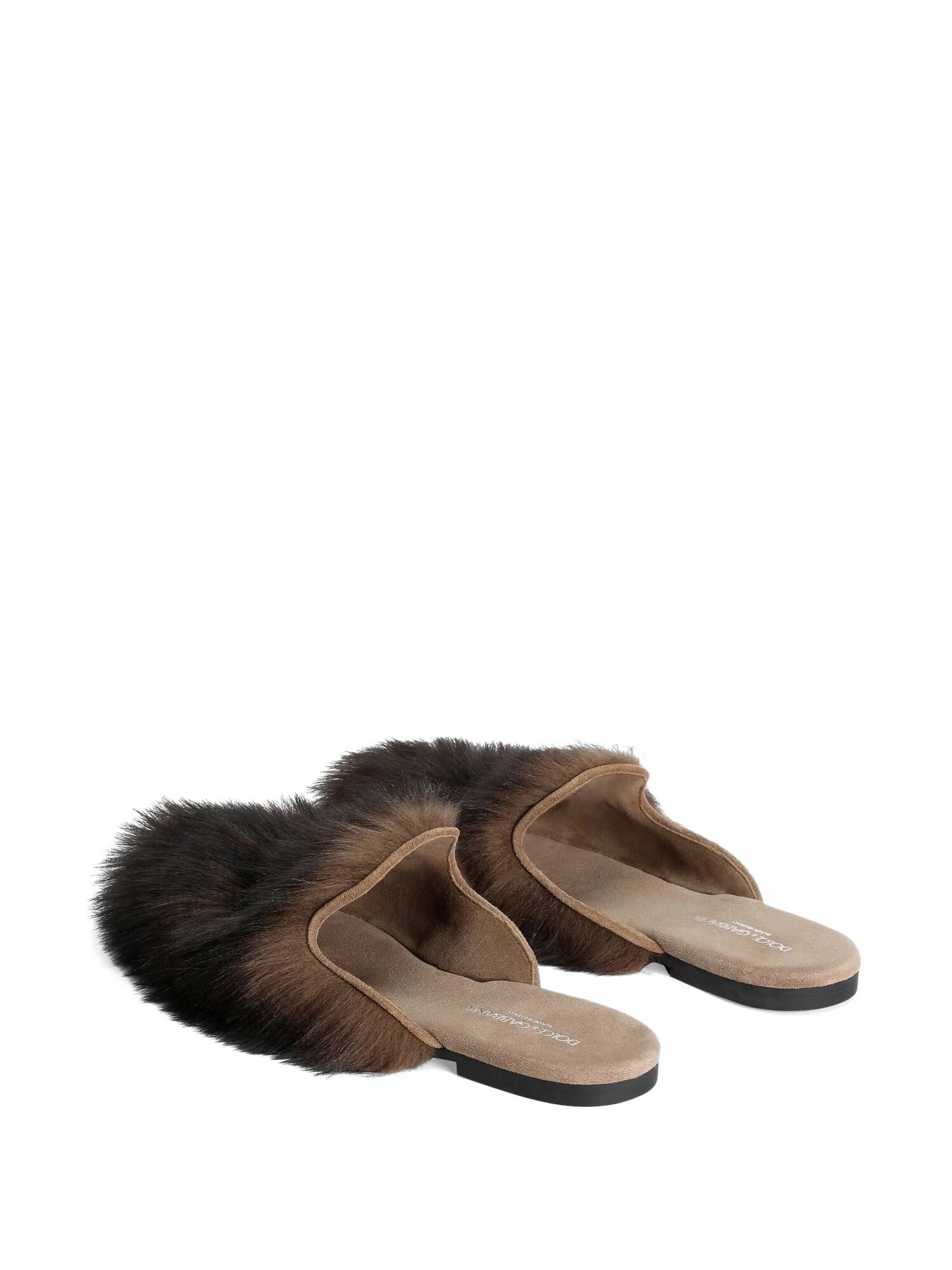 Тапочки DOLCE & GABBANA Shearling and suede slippers, размер 38 EU, brown — фото 1