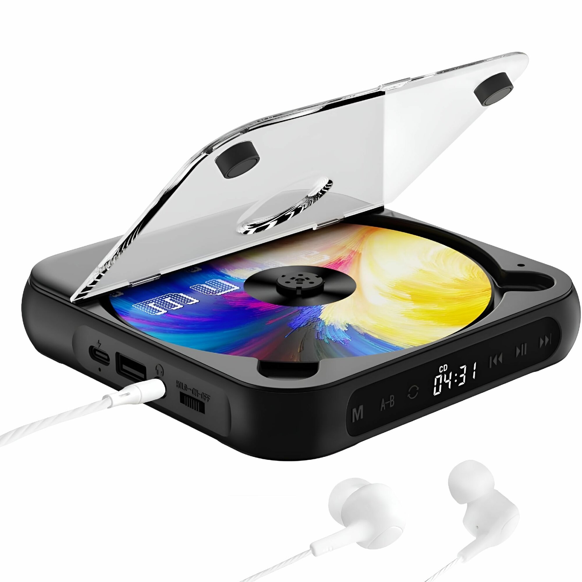 GJX Портативный CD плеер с Bluetooth, персональный плеер с наушниками, сенсорный экран, анти-шок, для автомобиля и путешествий, белый