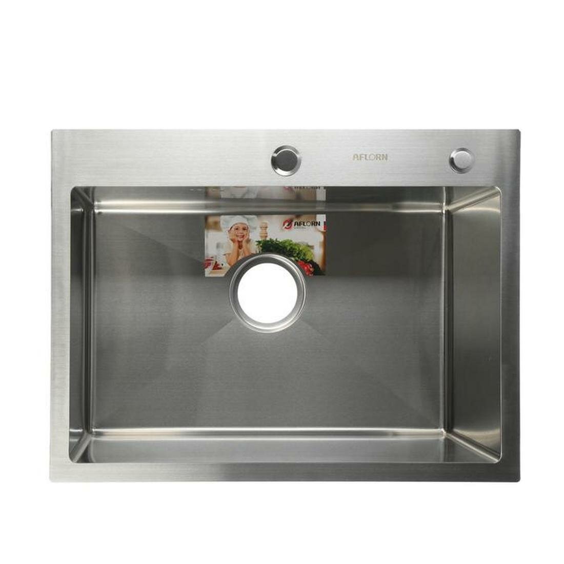 Мойка кухонная AFLORN AF96045, врезная, S=3.0 и 0.8 мм, размер 60×45×22 см, сифон, сатин