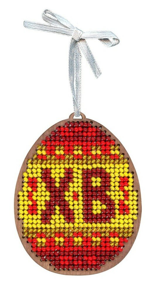 Набор для вышивания Щепка #О-186 Красные узоры. Яйцо, Вышивка бисером, 6 х 8 см