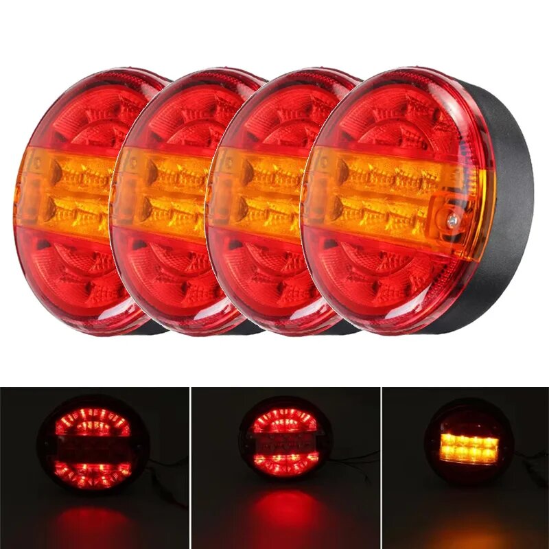 4 шт. Круглые LED задние фонари 12V 24V, 3 функции