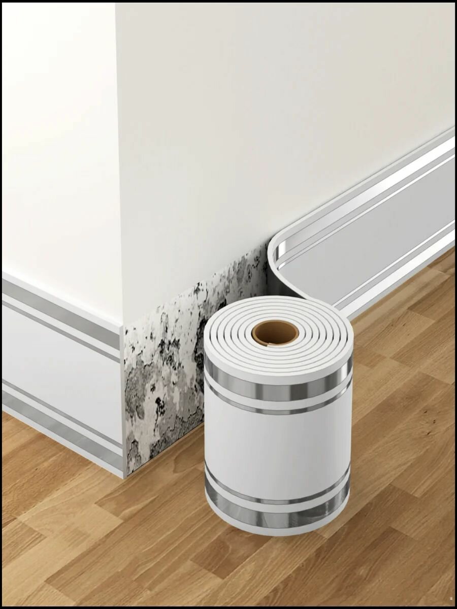 Плинтус самоклеящийся, рулон 5м х 10см, толщина 2,5мм, мягкий водостойкий ПВХ, геометрический узор, легкая установка-.