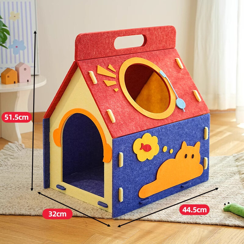 Домик для кошек, подходящий для всех сезонов, просторный, полузакрытая кошачья вилла, домик для кошек нового стиля, переносное гнездо для питомца, домик для кошек из фетра.