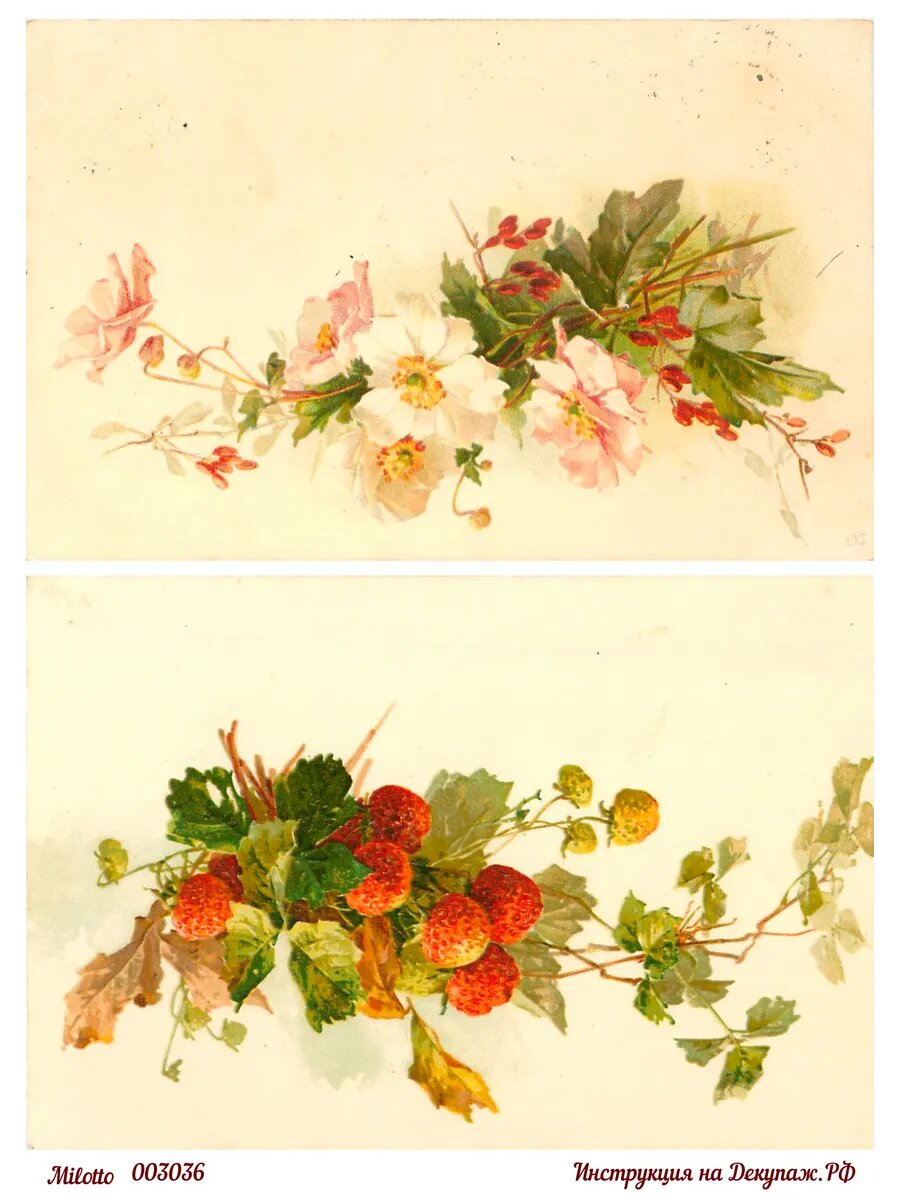 Декупажная карта рисовая бумага А4 цветы ягоды клубника