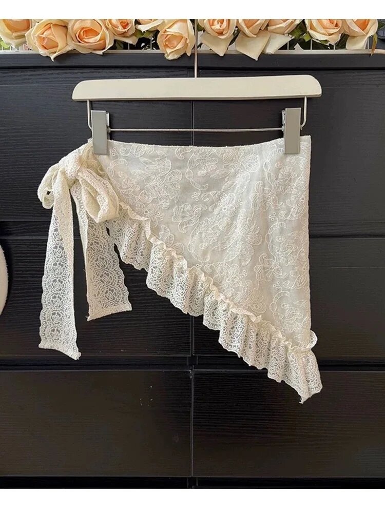 White Lace Scarf Belt Women Spring Summer French Vintage Headband Triangle Hair Wrap Bandana Boho Chic Hair Accessories