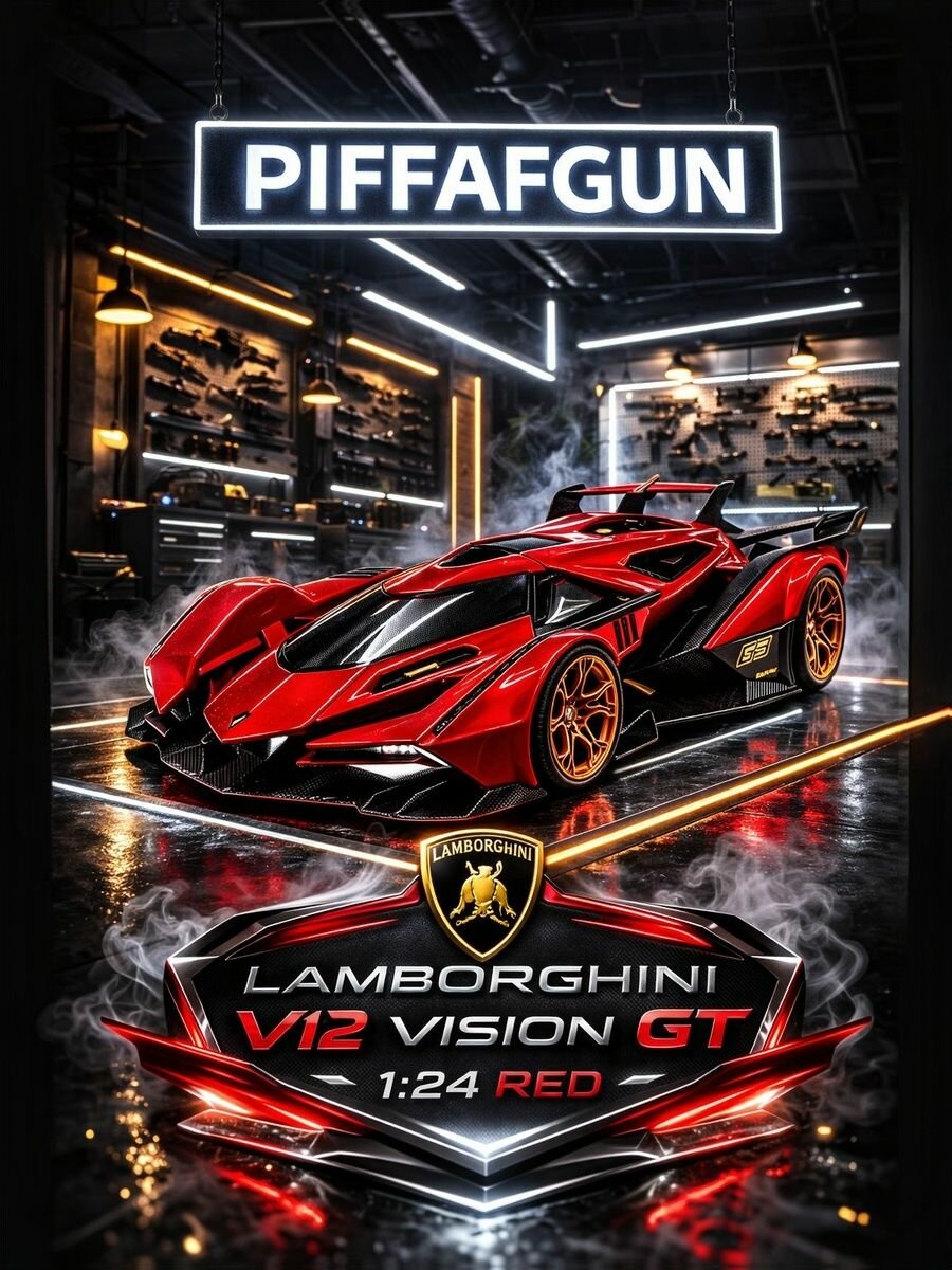 Машинка металлическая Lamborghini V12 Vision GT 1:24, красная, инерционная, свет и звук