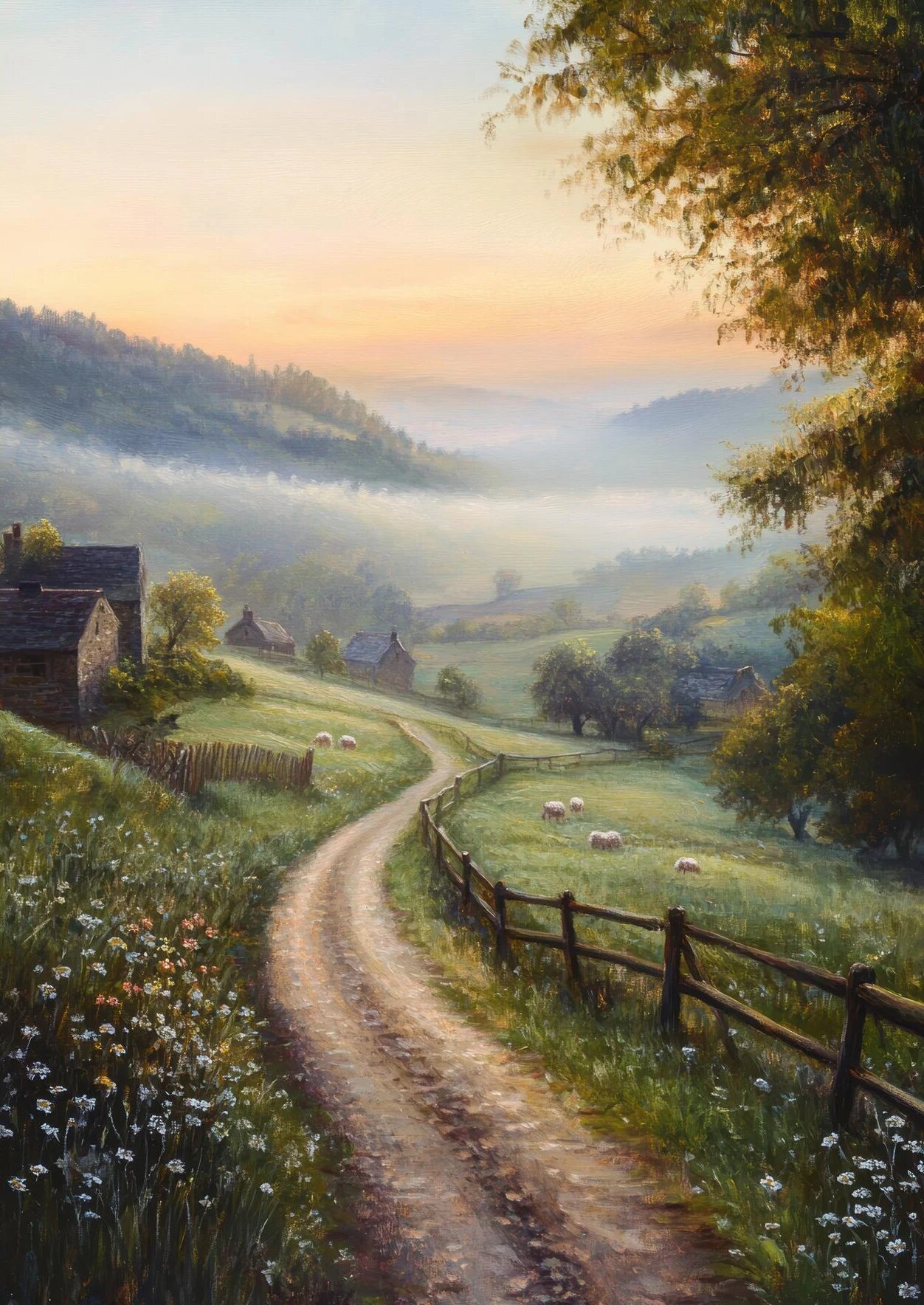 Классическая печать на холсте "Горы, реки, леса, цветы и пейзаж" 17, 50X70cm Unframed