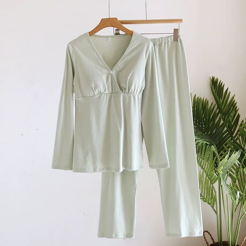 Комплект термобелья для беременных без бюстгальтера, из чистого хлопка, с вкладышами для груди, послеродовая одежда, домашняя одежда.