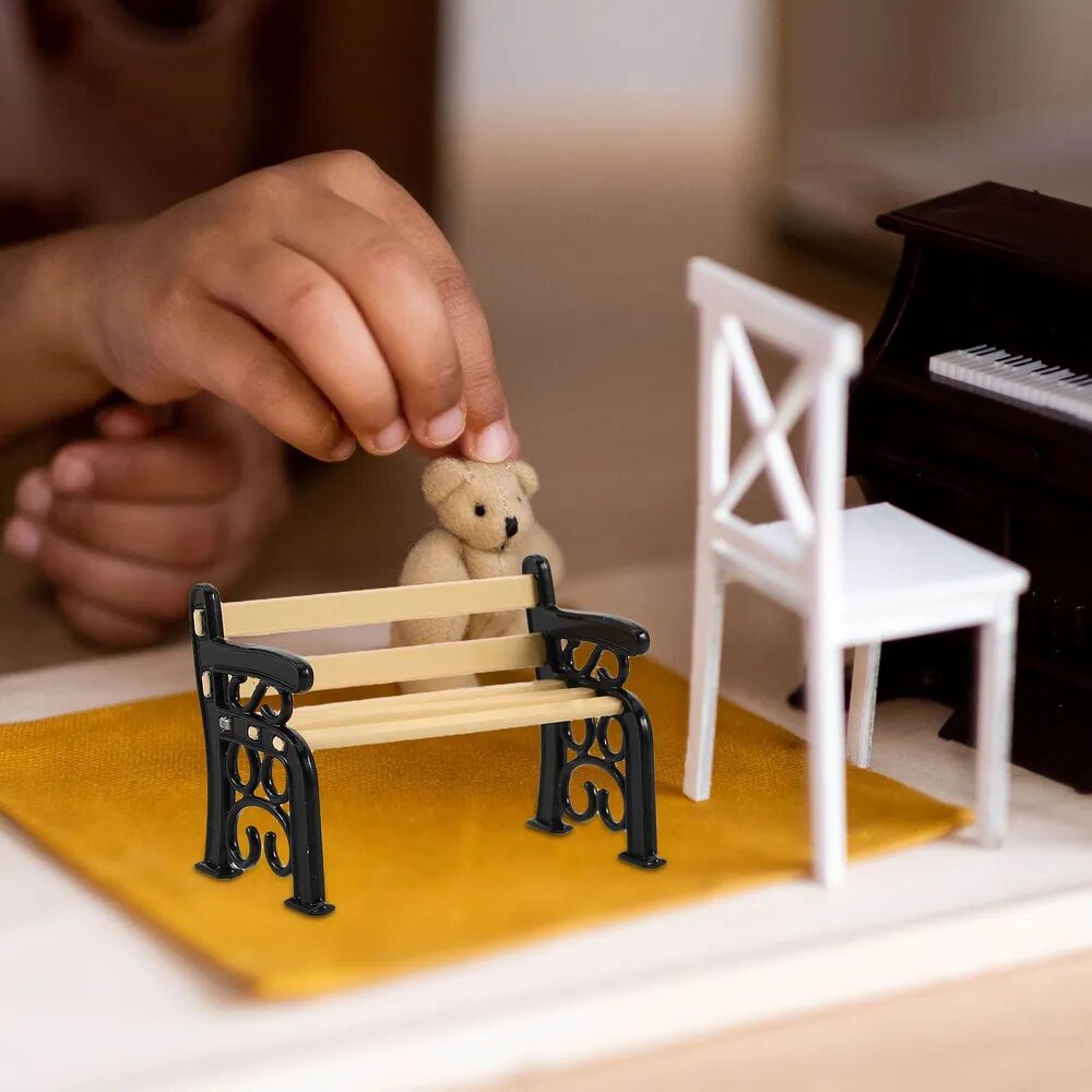 Металлическая мини скамейка для кукольного домика, декоративная лавочка для сада