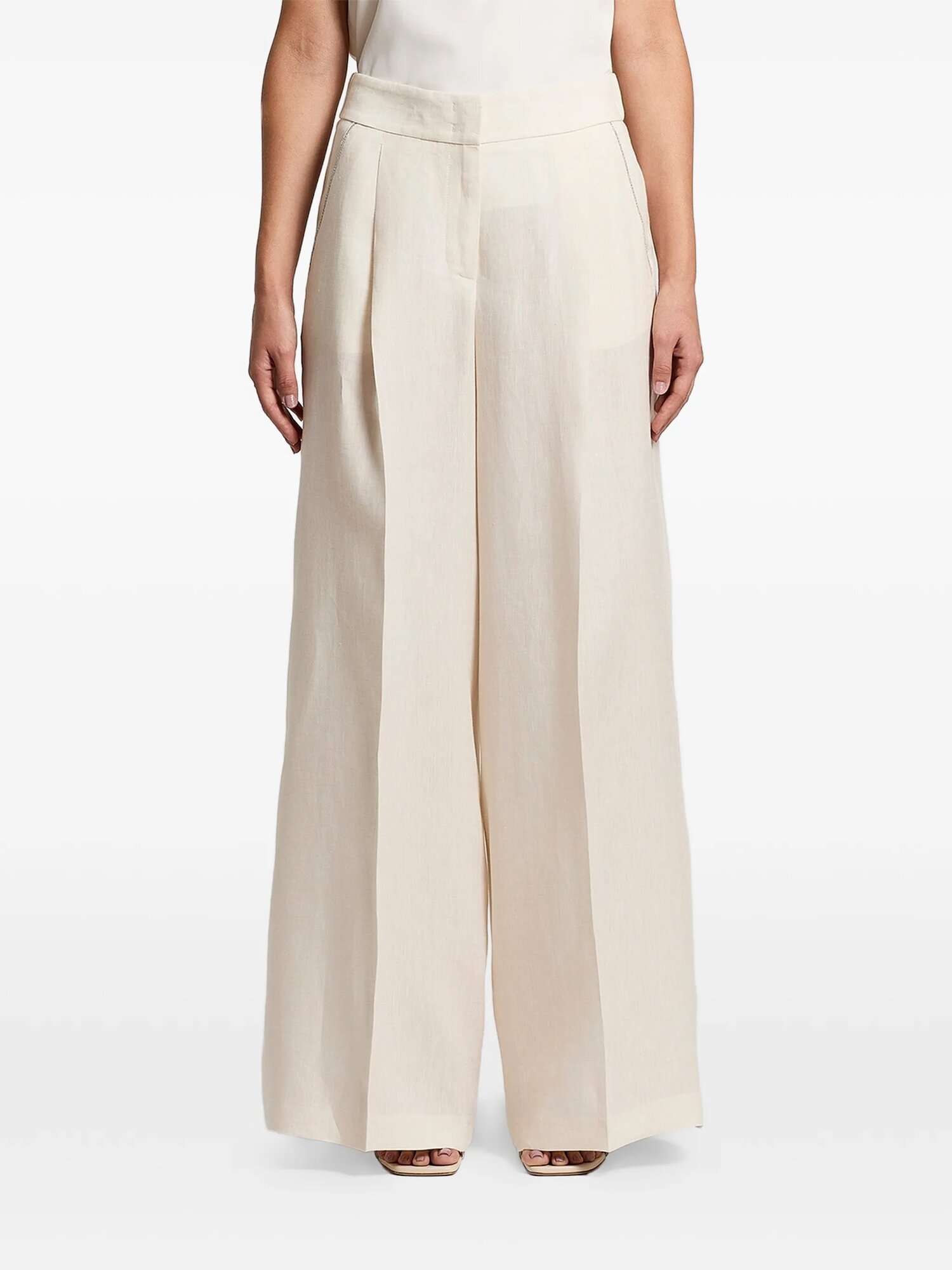 Брюки PESERICO Pleated trousers, размер 36, бежевый/белый — фото 1