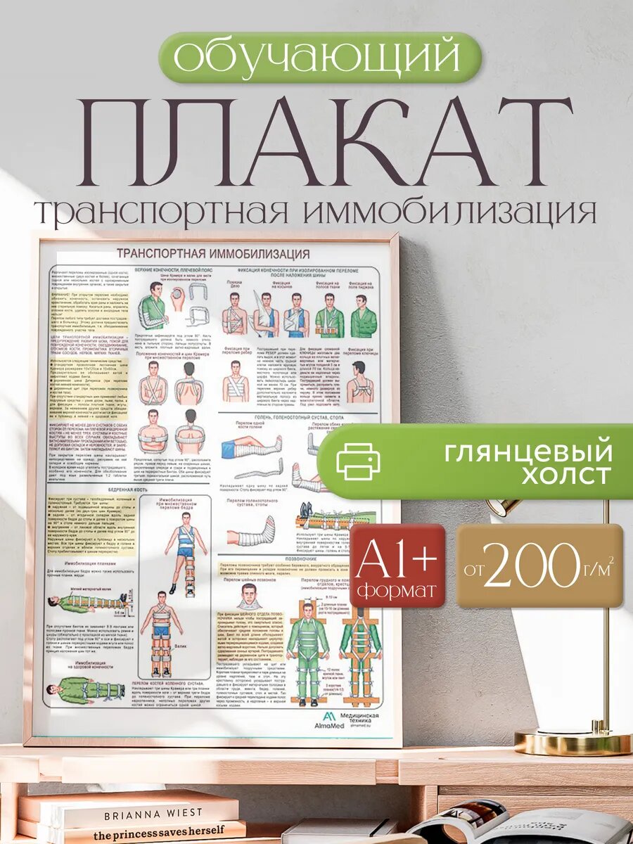 Транспортная иммобилизация, плакат А1+, глянцевый холст от 200г/м2