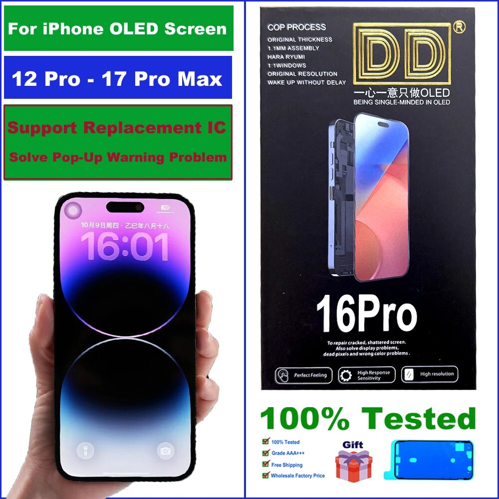 OLED-дисплей (экран) для iPhone 17 Pro Max, LCD-дисплей (экран) для iPhone 15, 14, 13, 12, 16 Pro Max, сенсорный экран, запчасти, поддержка замены IC