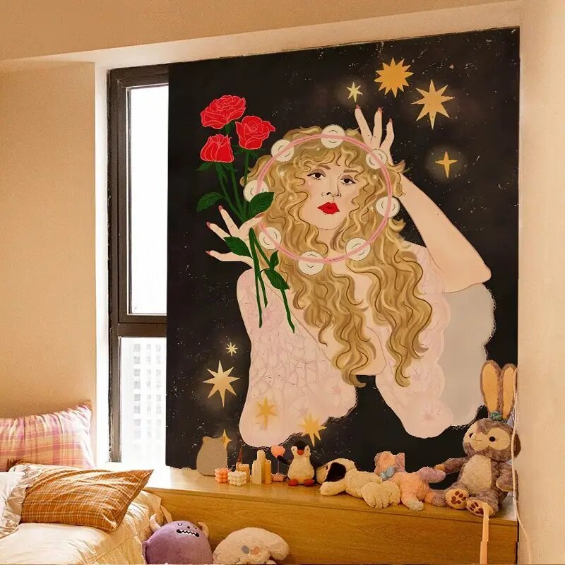 Гобелен 70x100см, YSA14, винтаж, девушка с цветами