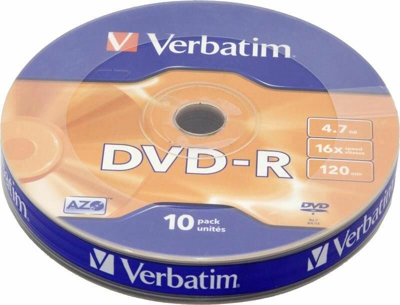 Диск DVD-R Verbatim 4,7 Gb, 16х Bulk 10 шт, оптические (43729)