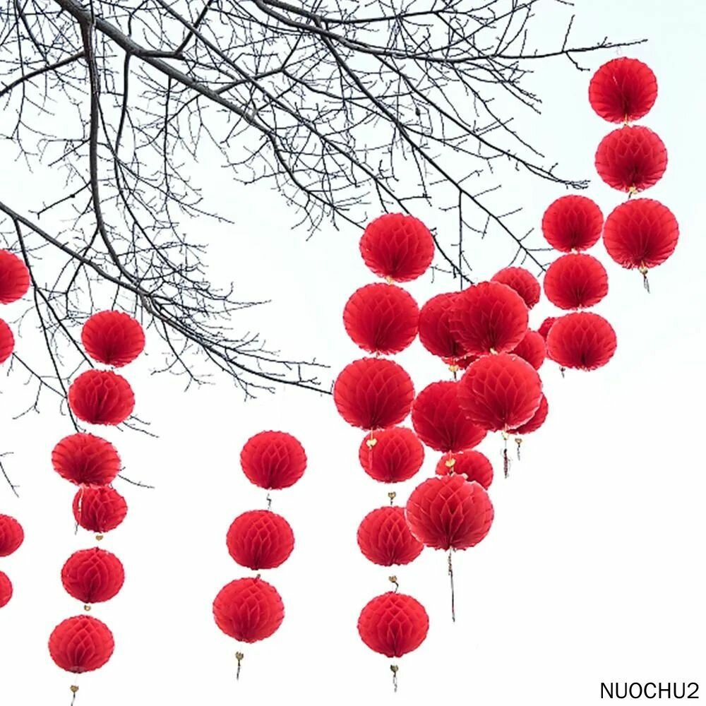 Новогодние красные фонарики, висячие фонарики, диаметр 15 см.