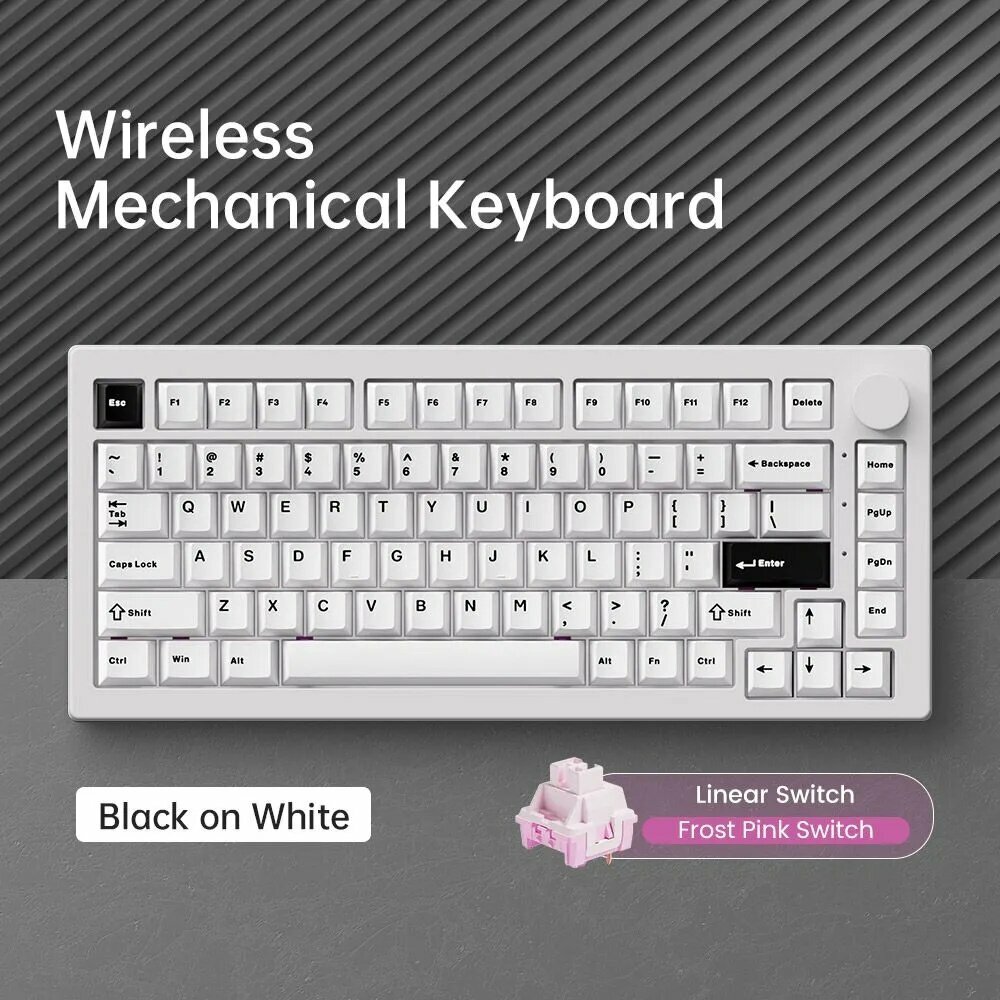 AKKO Игровая клавиатура беспроводная Механическая клавиатура Akko 5075 V3 Yunmo с тремя режимами работы, RGB, 82 клавишами и возможностью горячей замены, (Akko Frost Pink), Английская раскладка, белый