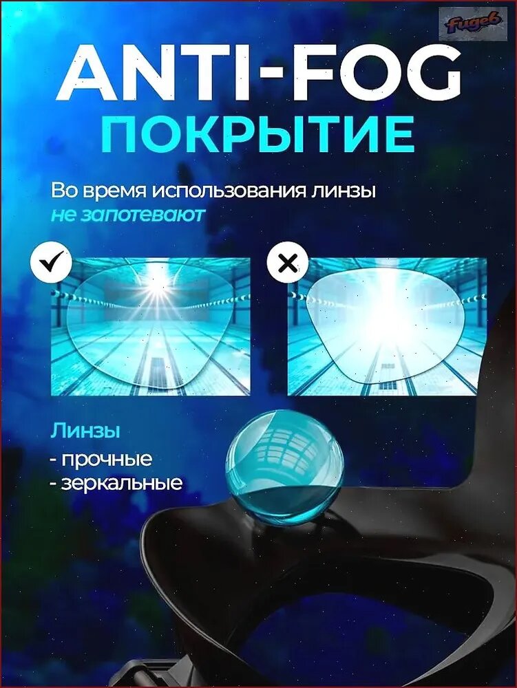 Очки для плавания с антифог покрытием и футляром в комплекте, черно-бирюзовые — фото 1