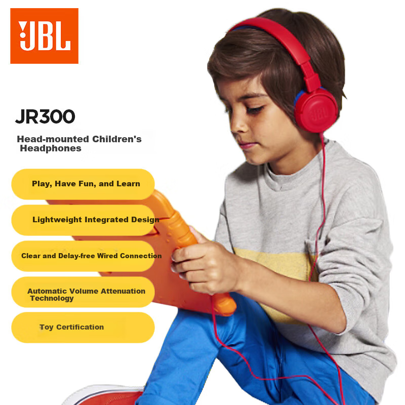 Наушники JBL JR300 для детей с шумоподавлением ярко-красные 3.5 мм для обучения английскому Цвет：Низкошумные наушники с