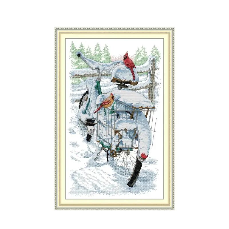 Набор для вышивки крестом Joy Sunday, 14CT Printed, Красная птица на велосипеде