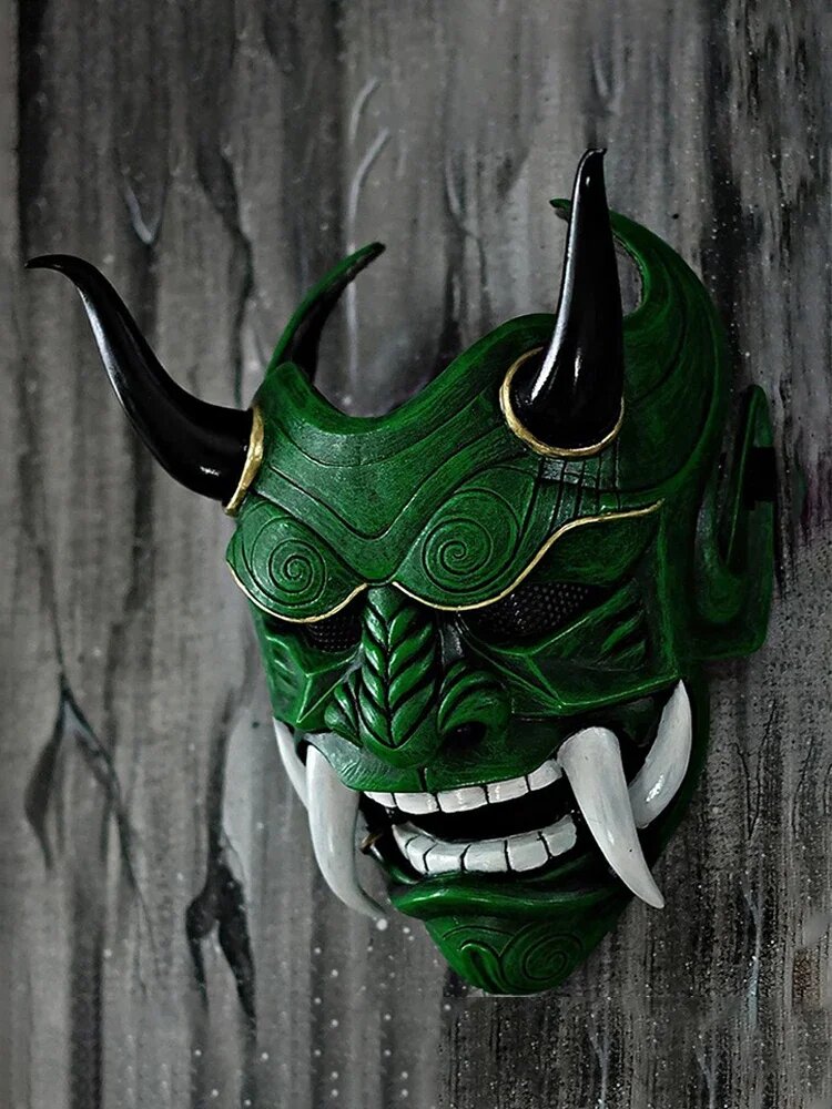 Красная латексная маска демона Праджня Темно-зеленый, PSK-M-250-4